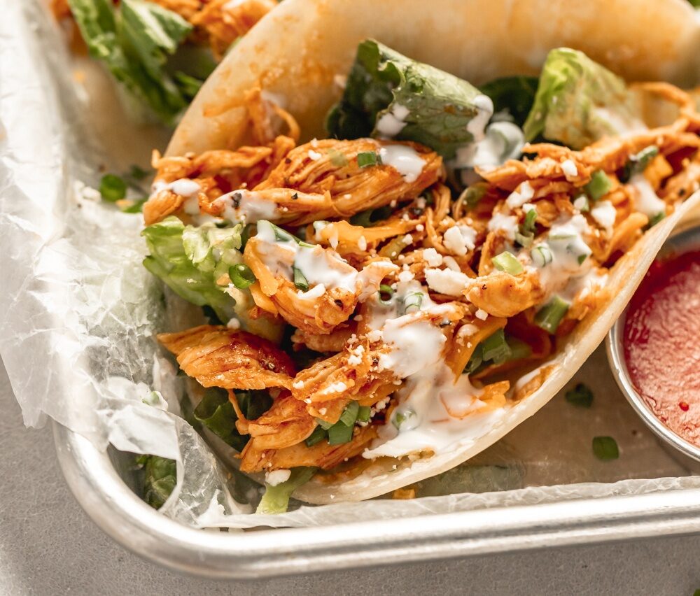 Shredded Buffalo Chicken Tacos (Small Batch) - A Flavor Journal
