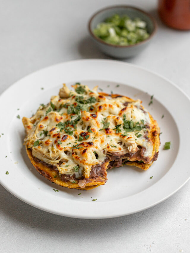 Shredded Chicken Tostada Stacks (Small Batch) - A Flavor Journal