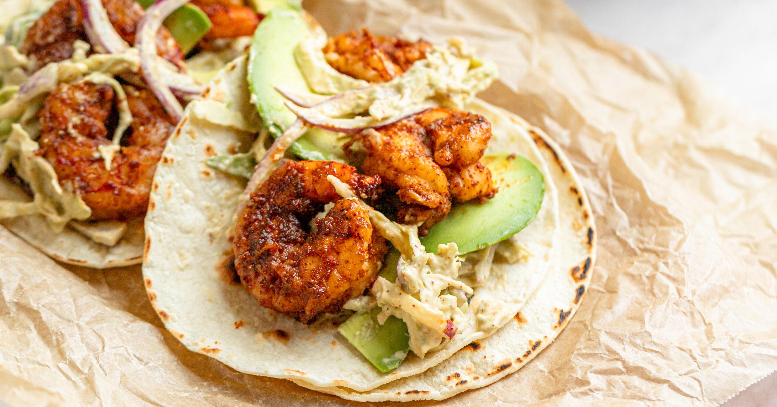 Grilled Shrimp Tacos with Avocado Lime Slaw - A Flavor Journal